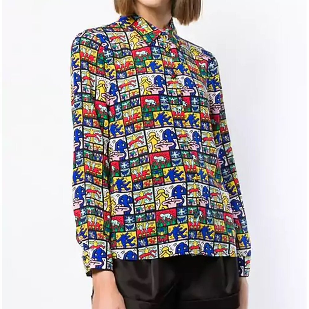 Alice + Olivia Keith Haring Willa Shirt Blouse Silk D… - Gem